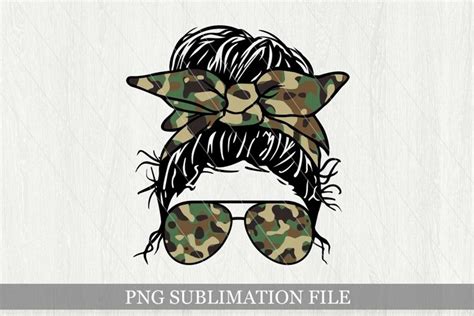 Camouflage Mom Png Sublimation Camo Mama Messy Bun