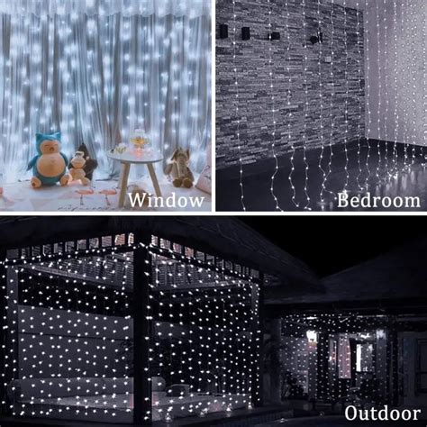 Led 요정 조명 크리스마스 커튼 조명 8 가지 조명 모드 원격 제어 크리스마스 침실 벽 파티 실내 외부 장 Temu