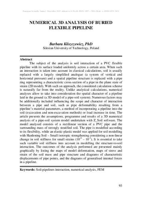 Pdf Numerical 3d Analysis Of Buried Flexible Pipeline Barbara Kliszczewicz