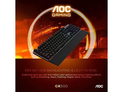 AOC Gaming Full RGB Mechanical Keyboard Key Outemu Blue Switches Full NKRO Detachable