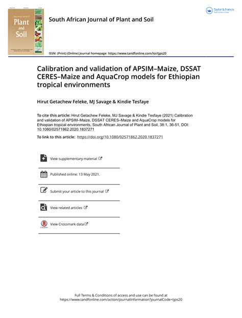 Pdf Calibration And Validation Of Apsim Maize Dssat Ceres Maize And Aquacrop Models For