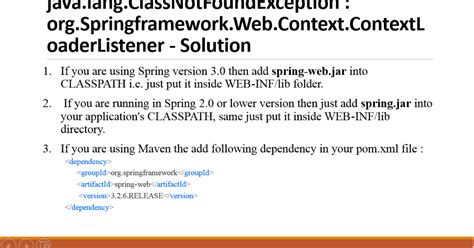 Solved Javalangclassnotfoundexception Orgspringframeworkwebcontextcontextloaderlistener