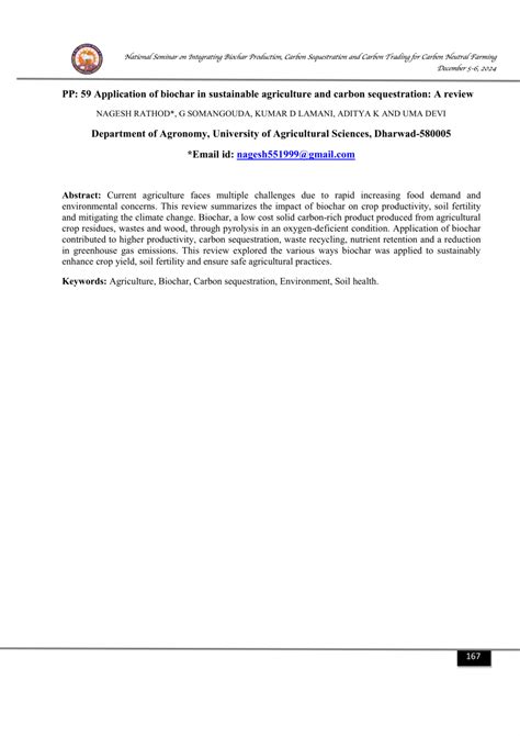 Pdf Application Of Biochar In Sustainable Agriculture And Carbon Sequestration A Review