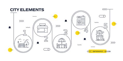 도시 요소 벡터 인포그래픽 디자인은 편집 가능하며 색상을 변경할 수 있습니다 창의력 아이콘의 벡터 세트 상점 카페 호텔 병원 지하철 호텔에 대한 스톡 벡터 아트 및 기타