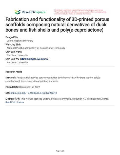 Pdf Fabrication And Functionality Of 3d Printed Porous Scaffolds Composing Natural Derivatives