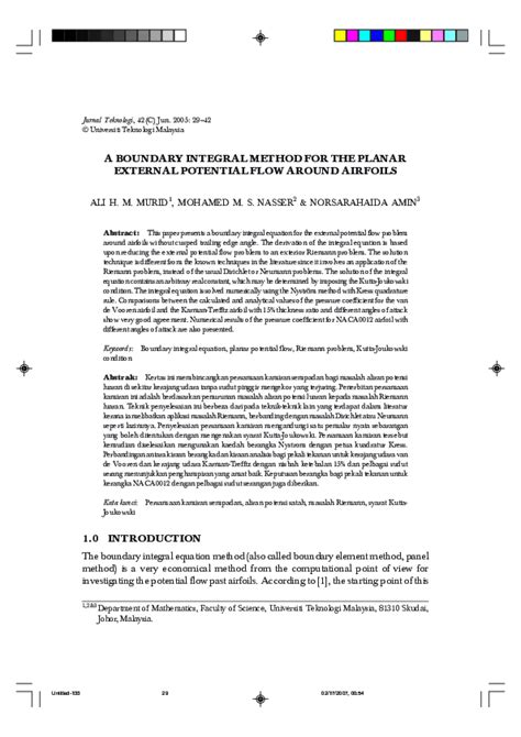 Pdf A Boundary Integral Method For The Planar External Potential Flow Around Airfoils