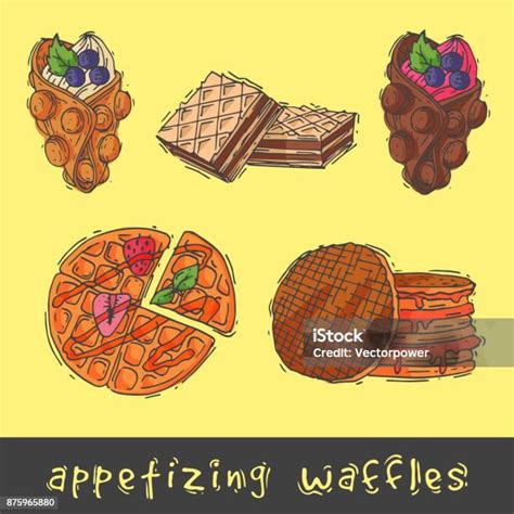 다른 웨이퍼 쿠키 와플 케이크 과자 쿠키 비스킷 맛 있는 간식 크림 디저트 바 삭 베이커리 음식 벡터 일러스트 레이 션 갈색에 대한 스톡 벡터 아트 및 기타 이미지 Istock