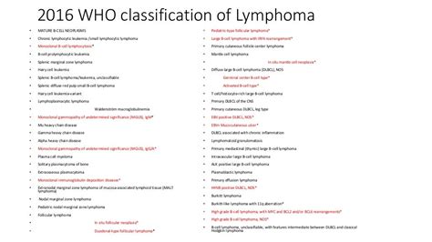 Who 2016 Lymphoma Classification