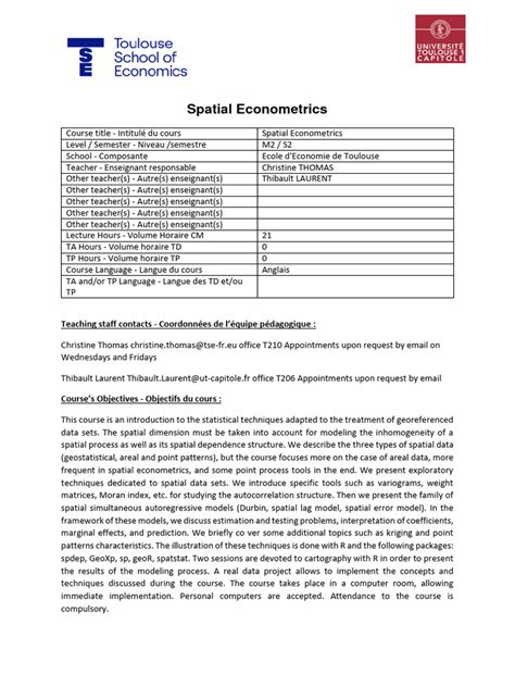 m2 s2 spatial econometrics thomas laurent pdf spatial analysis applied mathematics