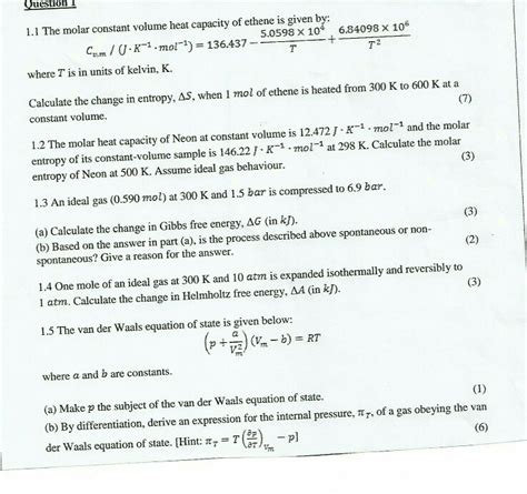 Solved Estion I 11 The Molar Constant Volume Heat Capacity