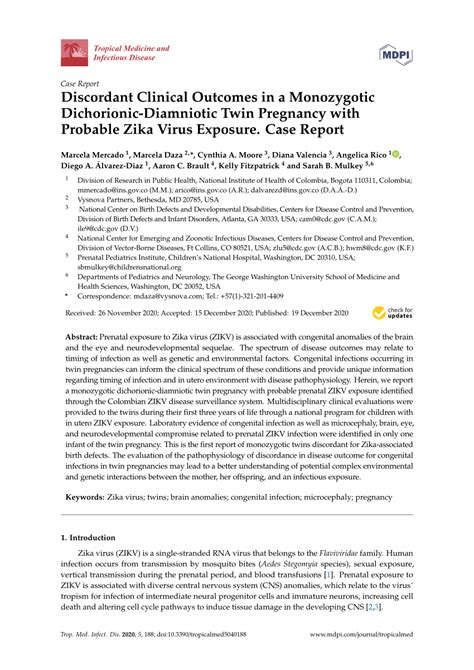 Pdf Discordant Clinical Outcomes In A Monozygotic Dichorionic Diamniotic Twin Pregnancy With