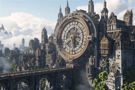 Clock Tower Forms The Centerpiece Of A Breathtaking Medieval Cityscape Under A Clear Sky Stock