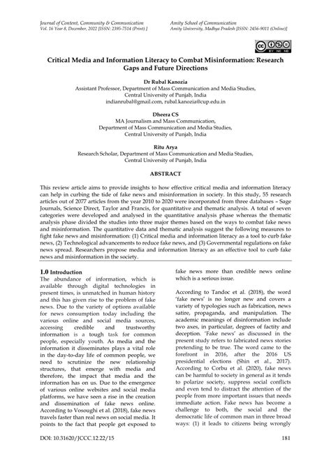 Pdf Critical Media And Information Literacy To Combat Misinformation Research Gaps And Future