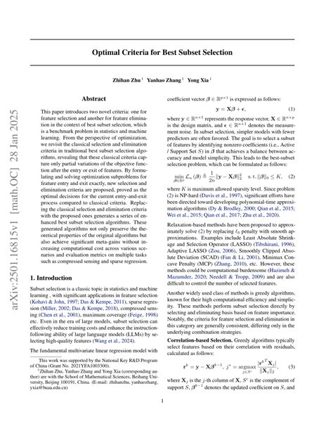 PDF Optimal Criteria For Best Subset Selection