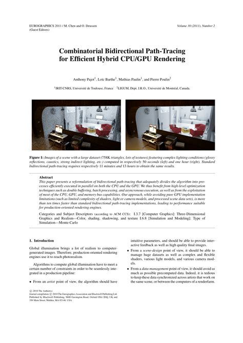 Pdf Combinatorial Bidirectional Path Tracing For Efficient Hybrid Cpugpu Rendering