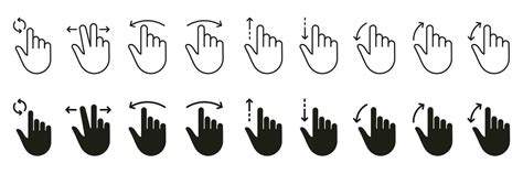 Computer Cursor Pointer Icon Set Hand With Finger Digital Mouse Click Line And Silhouette Sign