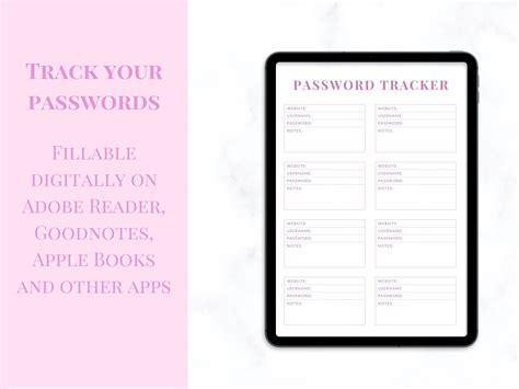 Simple Pink Password Tracker Keeper Log Organizer Digital Pdf Etsy