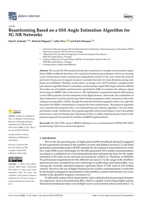 Pdf Beamforming Based On A Sss Angle Estimation Algorithm For 5g Nr Networks