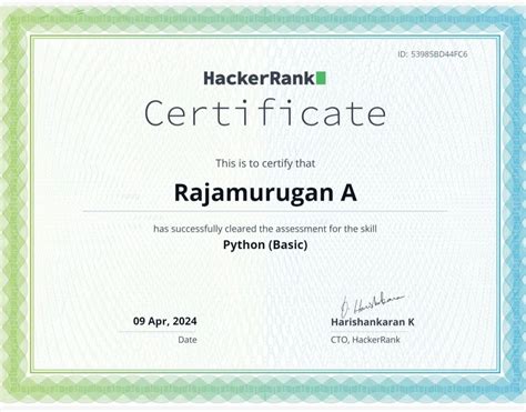 Rajamurugan A On Linkedin Python Hackerrank Certification Programmingexcellence Techskills