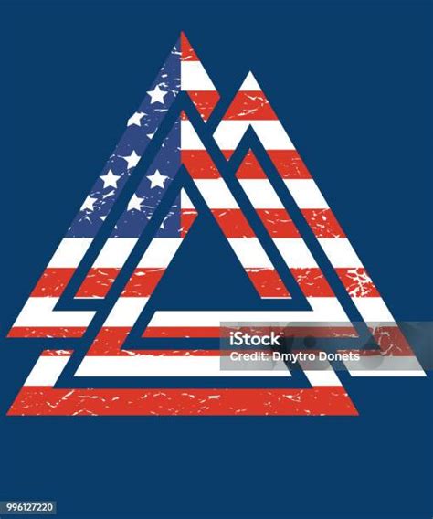 Valknut 노르웨이 사람 신화 하나님 미국 국기와 함께 오 딘의 마음 룬 벡터 일러스트 레이 션 바이킹 전사 기호입니다 0명에 대한 스톡 벡터 아트 및 기타 이미지