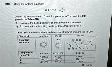 Solved Texts Qb4 Using The Antoine Equation B Logp A B T C Where T Is Temperature