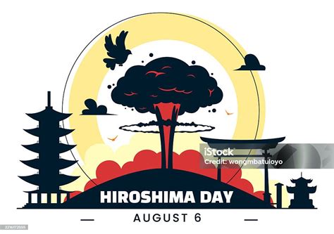 8 월 6 일 히로시마의 날 벡터 일러스트 레이 션 평화를 상징하는 평화 비둘기와 역사적인 사건을 기념하기 위해 핵 폭발을 특징으로합니다 8월에 대한 스톡 벡터 아트 및