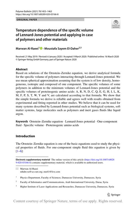 Temperature Dependence Of The Specific Volume Of Lennard Jones Potential And Applying In Case Of