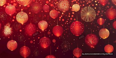 Ai创作图红色圆球装饰 喜庆的横幅背景 红灯笼星光红色背景 红色球灯 新年红色 玫红色灯饰背景 红光笼 红色圆球节日装饰 红色节日背景 红色