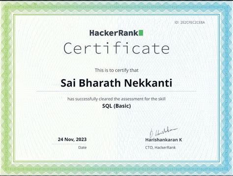 Sai Bharath Nekkanti On Linkedin Sqlcertification Hackerrank