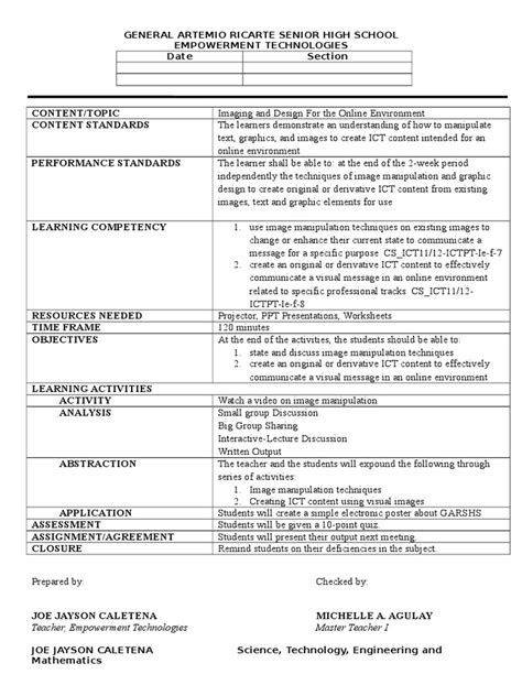 Lesson Plan In Ict Pdf Educational Technology Lesson Plan