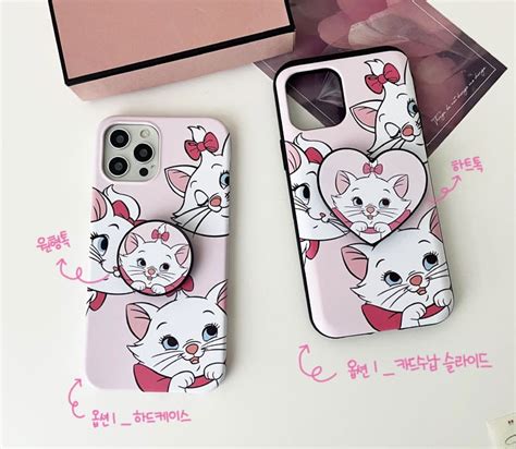 로이샵 핑크고양이 마리 하드범퍼카드수납 3종류 아이폰디즈니케이스 11 12 13 14 15 프로 프로맥스 플러스 미니