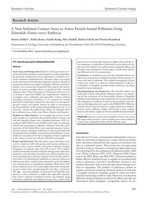 Pdf A New Sediment Contact Assay To Assess Particle Bound Pollutants