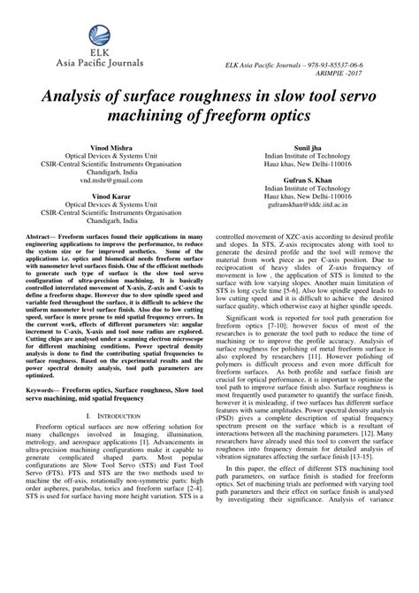 Pdf Analysis Of Surface Roughness In Slow Tool Servo Machining Of Freeform Optics