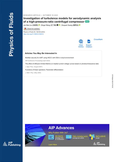Pdf Investigation Of Turbulence Models For Aerodynamic Analysis Of A High Pressure Ratio