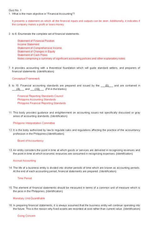 Discussion Questions 1 Conceptual Framework Quiz No 1 What Is The Main Objective In