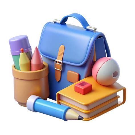 School Essentials 3d Cartoon Style Illustration Premium Ai Generated Image