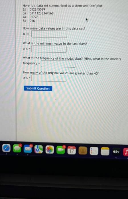 Solved Here Is A Data Set Summarized As A Stem And Leaf