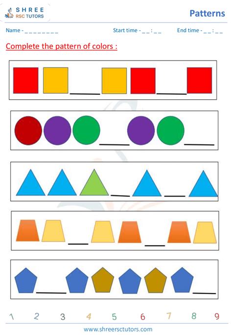 Recognizing Patterns Worksheets For Grade 1 Maths Shree Rsc Tutors