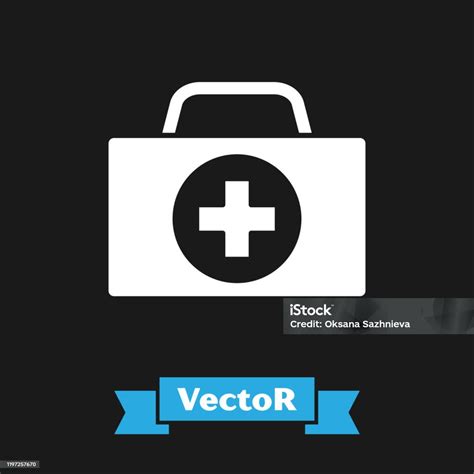 검은 색 배경에 격리 된 흰색 응급 처치 키트 아이콘입니다 십자가 의료 상자 응급 의료 장비 헬스케어 개념 벡터 일러스트레이션 0명에 대한 스톡 벡터 아트 및 기타 이미지