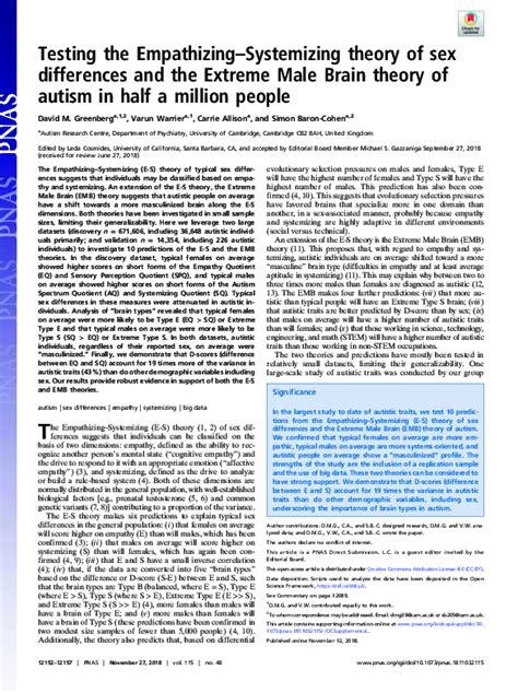 Pdf Testing The Empathizing Systemizing Theory Of Sex Differences And The Extreme Male Brain