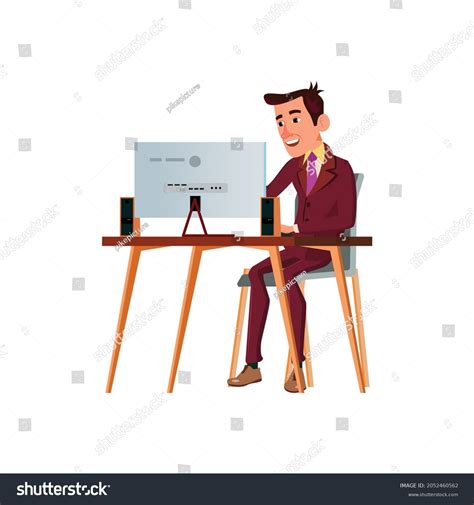 Smiling Man Computer Using Talking Customer Stock Vector Royalty Free 2052460562 Shutterstock