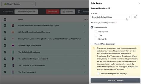 how to bulk edit and generate shopify product copy using ai
