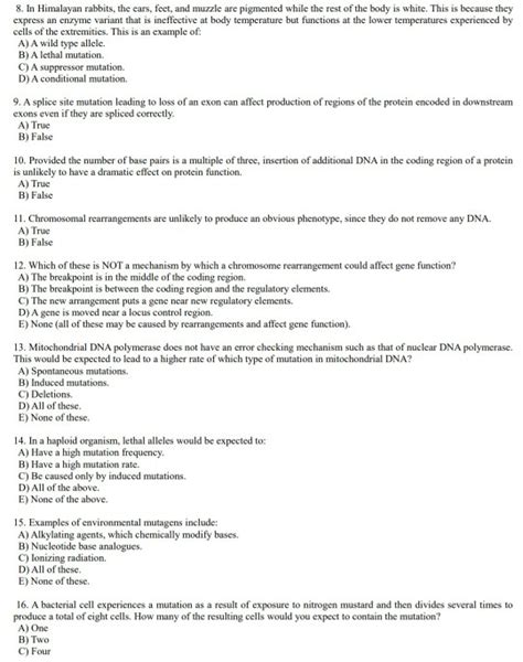 Solved Section A Multiple Choice 1 Mutations A Are