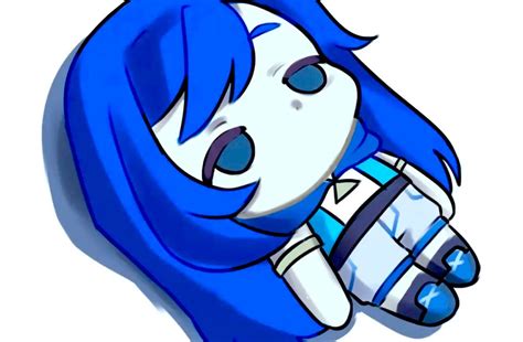 A Cartoon Character With Blue Hair Holding A Water Bottle