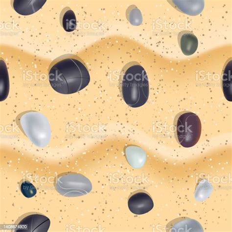 모래와 돌 이음새가 없는 무늬 모래 위에 여러 가지 색의 바다 자갈이 있습니다 0명에 대한 스톡 벡터 아트 및 기타 이미지 0명 강 광물질 Istock