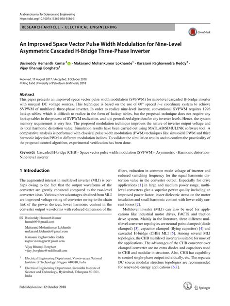 Pdf An Improved Space Vector Pulse Width Modulation For Nine Level Asymmetric Cascaded H