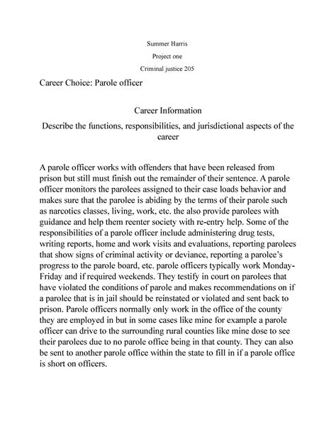 Cj 205 Project One Received An A Summer Harris Project One Criminal Justice 205 Career