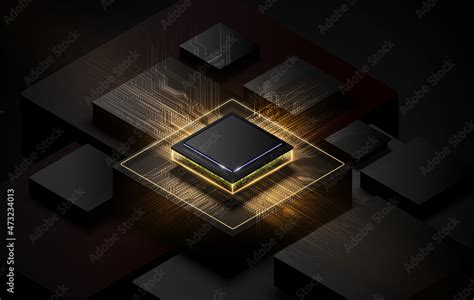 Abstract Technology Chip Processor Background Circuit Board And Html Code 3d Illustration Blue