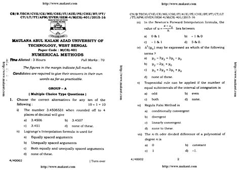 Btech Cse 4 Sem Numerical Methods 2016 Computer Science And