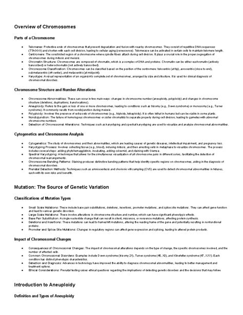 Chromosomes Cells Lecture Notes Overview Of Chromosomes